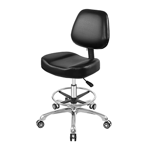 Nazalus Rolling Stool Adjustable Drafting Chair Heavy Duty with Wheels for Office Home Desk Chair Big Size (with Foot Ring, Black)