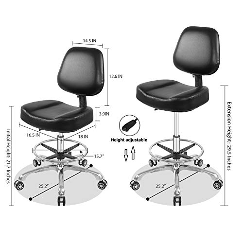 Nazalus Rolling Stool Adjustable Drafting Chair Heavy Duty with Wheels for Office Home Desk Chair Big Size (with Foot Ring, Black)