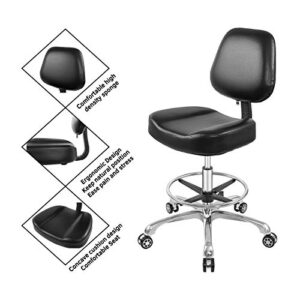 Nazalus Rolling Stool Adjustable Drafting Chair Heavy Duty with Wheels for Office Home Desk Chair Big Size (with Foot Ring, Black)