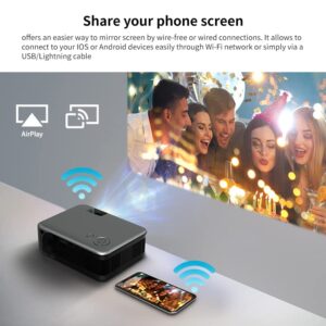 Gabba Goods WiFi Smart Projector Supports Up To 1080P Cast With WiFi Or HDMI Gift for Kids, Phone Projector for Home Theater, Movie, Cartoon, Compatible with PC/Tablet/Fire Stick/iOS and Android Phone