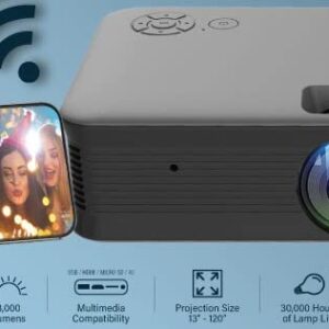 Gabba Goods WiFi Smart Projector Supports Up To 1080P Cast With WiFi Or HDMI Gift for Kids, Phone Projector for Home Theater, Movie, Cartoon, Compatible with PC/Tablet/Fire Stick/iOS and Android Phone