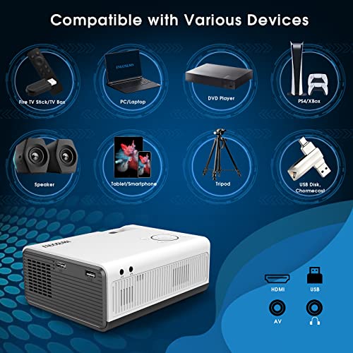 ENUOSUMA WiFi Projector for Outdoor Movies - 2022 Upgraded Portable Home Video Projector with Synchronize Smartphone Screen, Mini Projector Support 1080P, Compatible with iOS/Android/HDMI/USB/AV