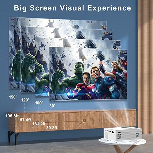 FULLJA WiFi Projector 1080P Small Bluetooth Movie Projector - Outdoor Portable Phone Video Projector With Screen Mirroring 8500L Home Theater Projector Compatible With Laptop iOS/Android /HDMI/PS4/VGA