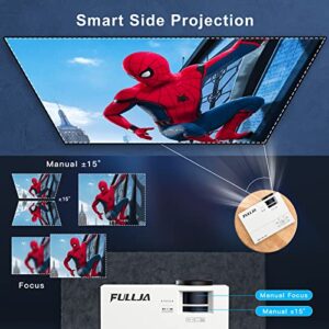 FULLJA WiFi Projector 1080P Small Bluetooth Movie Projector - Outdoor Portable Phone Video Projector With Screen Mirroring 8500L Home Theater Projector Compatible With Laptop iOS/Android /HDMI/PS4/VGA