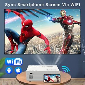 FULLJA WiFi Projector 1080P Small Bluetooth Movie Projector - Outdoor Portable Phone Video Projector With Screen Mirroring 8500L Home Theater Projector Compatible With Laptop iOS/Android /HDMI/PS4/VGA