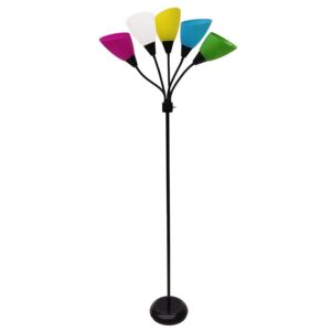 style selections 67-in black 3-way multi-head floor lamp with plastic shade