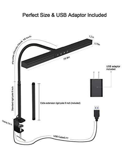 ANINO LED Desk Lamp with Clamp Monitor Light Flexible Gooseneck 3 Color Modes Stepless Dimmable,Clip On Light for Home Office Studio Reading Workbench,Architect Drafting Table Lamp,Easel Light 10W