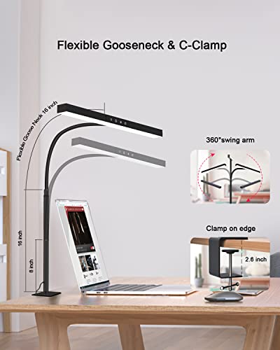 ANINO LED Desk Lamp with Clamp Monitor Light Flexible Gooseneck 3 Color Modes Stepless Dimmable,Clip On Light for Home Office Studio Reading Workbench,Architect Drafting Table Lamp,Easel Light 10W