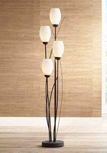 franklin iron works modern cottage style standing floor lamp tree 4-light 73″ tall ginger black tulip white cased glass shades decor for living room reading house bedroom home office