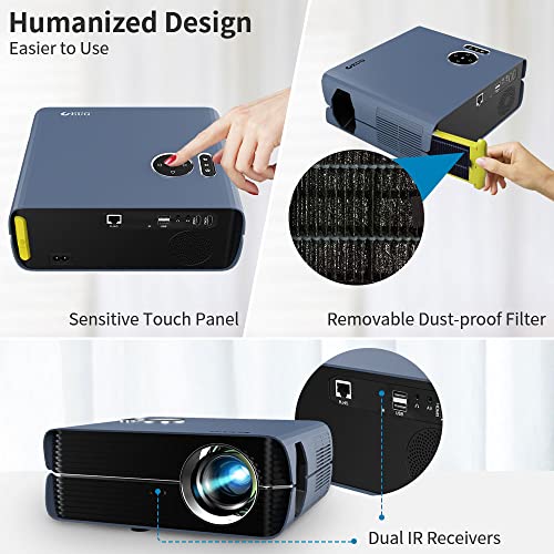 Smart Projector with WiFi & Bluetooth, 1080P Native Wireless Home Theater Projector with Android 9.0 & Touch Panel, Indoor Outdoor Movie Projector Airplay/HDMI/USB/RJ45 for Phone Laptop TV Stick DVD