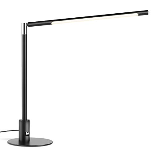 ANZENSHI LED Desk Lamp Eye-Caring Metal Table Lamps Dimmable Office Lamp with USB and Type C Charging Port 3 Lighting Modes with Stepless Brightness Adjustment 7W Black