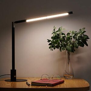 ANZENSHI LED Desk Lamp Eye-Caring Metal Table Lamps Dimmable Office Lamp with USB and Type C Charging Port 3 Lighting Modes with Stepless Brightness Adjustment 7W Black