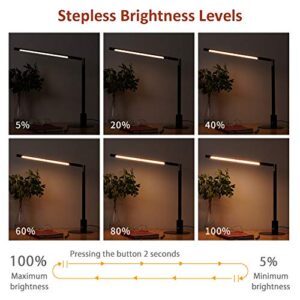 ANZENSHI LED Desk Lamp Eye-Caring Metal Table Lamps Dimmable Office Lamp with USB and Type C Charging Port 3 Lighting Modes with Stepless Brightness Adjustment 7W Black