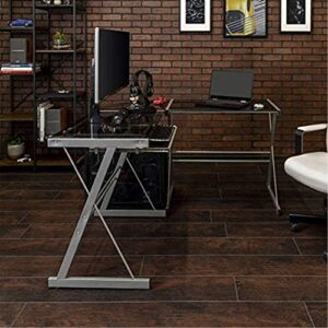 Walker Edison Ellis Modern Glass Top L Shaped Corner Gaming Desk with Computer Keyboard Tray, 51 Inch, Smoke