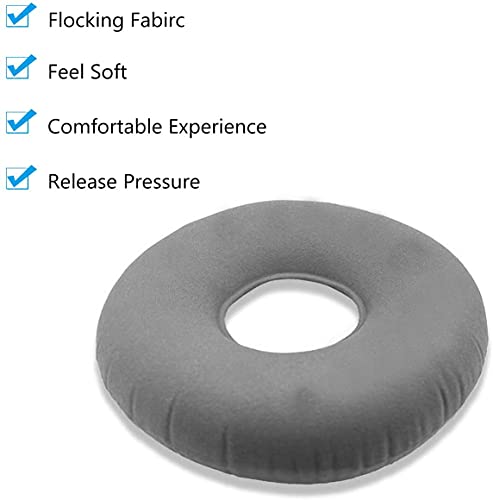 LiXiongBao Grey Inflatable Ring Cushion with A Pump, Hemorrhoid Seat Pillow, Round Wheelchairs Seat Cushion, Ring Pillow Cushion for Home,Car or Office