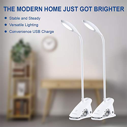 BobBros Led Desk Lamp for Kids,Portable Eye-Care White Desk Lamp with USB Charging Port, Flexible Goose Neck, 3 Dimming Levels,Touch Control