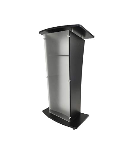 Acrylic Church Podium Pulpit Debate Conference Lectern Plexiglass Lucite Black Wood Shelf Cup Holder on Wheels 1803-5-BLACK-NPF