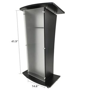 Acrylic Church Podium Pulpit Debate Conference Lectern Plexiglass Lucite Black Wood Shelf Cup Holder on Wheels 1803-5-BLACK-NPF