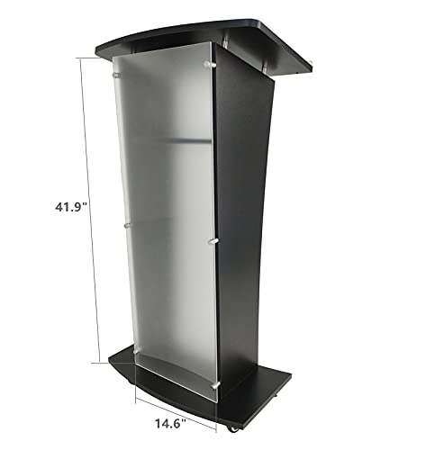 Acrylic Church Podium Pulpit Debate Conference Lectern Plexiglass Lucite Black Wood Shelf Cup Holder on Wheels 1803-5-BLACK-NPF