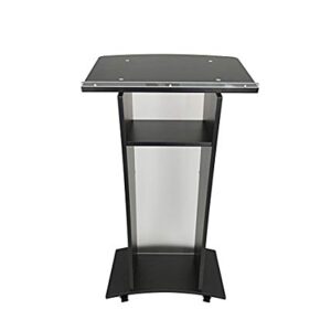 Acrylic Church Podium Pulpit Debate Conference Lectern Plexiglass Lucite Black Wood Shelf Cup Holder on Wheels 1803-5-BLACK-NPF