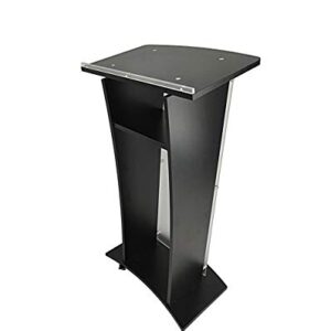 Acrylic Church Podium Pulpit Debate Conference Lectern Plexiglass Lucite Black Wood Shelf Cup Holder on Wheels 1803-5-BLACK-NPF