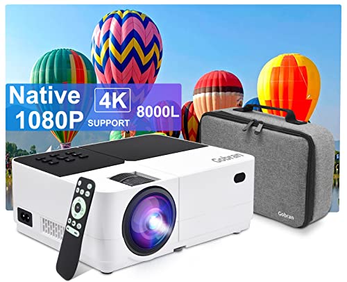 Portable Native Short Throw 1080P Projector, 8000L Full HD Mini LED Home Hheater Bedroom Projector, Outdoor Movie Projector Support 4K Display,Compatible with TV Stick,HDMI,VGA,TF,AV USB