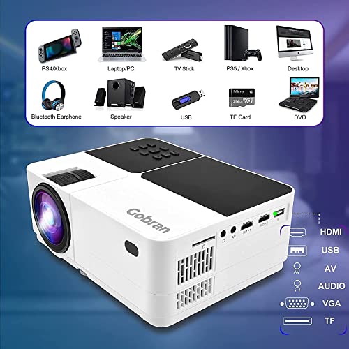 Portable Native Short Throw 1080P Projector, 8000L Full HD Mini LED Home Hheater Bedroom Projector, Outdoor Movie Projector Support 4K Display,Compatible with TV Stick,HDMI,VGA,TF,AV USB