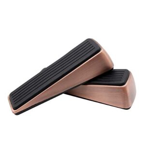 2 door stoppers heavy duty stainless steel door wedge metal doorstop bumper buffer with rubber (brown)