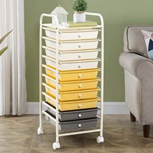 KOTEK 10-Drawer Rolling Storage Cart, Multipurpose Utility Cart Mobile Craft Cart w/Drawers & Wheels, Home Office School Tools Scrapbook Paper Organizer (Yellow)