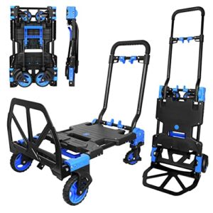 hand trucks heavy duty foldable 400lb load carrying,convertible hand cart with retractable handle,collapsible hand truck with 4 rubber wheels, for luggage/travel/personal/mobile/office use.