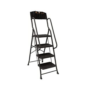 foowin step ladder, 4 step folding ladder with handrails, portable steel step stool wide pedal ladder non-slip step ladders for home office kitchen with detachable tool bag (4 step)