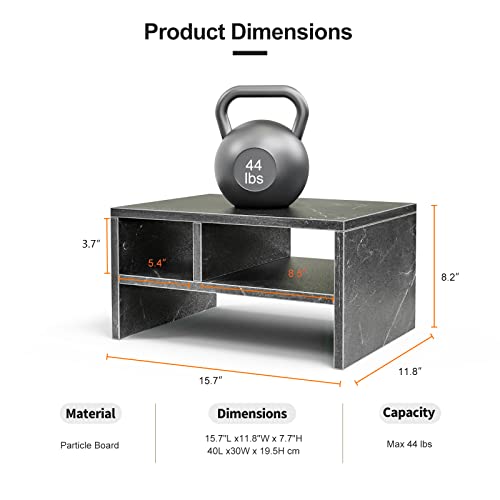 Printer Stand for Desktop, Wooden Printer Stand Shelf with Storage, Printer Shelf for Desk, Printer Holder for Home Office, Faux Black Marble, 15.7”L x 11.8”W x 8.2”H