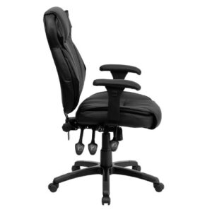 Flash Furniture High Back Black LeatherSoft Multifunction Executive Swivel Ergonomic Office Chair with Lumbar Support Knob with Arms