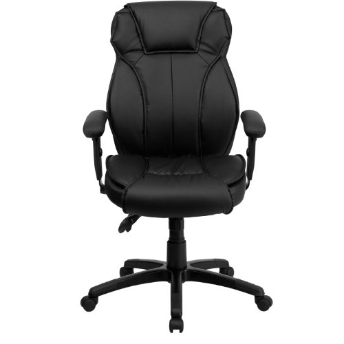 Flash Furniture High Back Black LeatherSoft Multifunction Executive Swivel Ergonomic Office Chair with Lumbar Support Knob with Arms