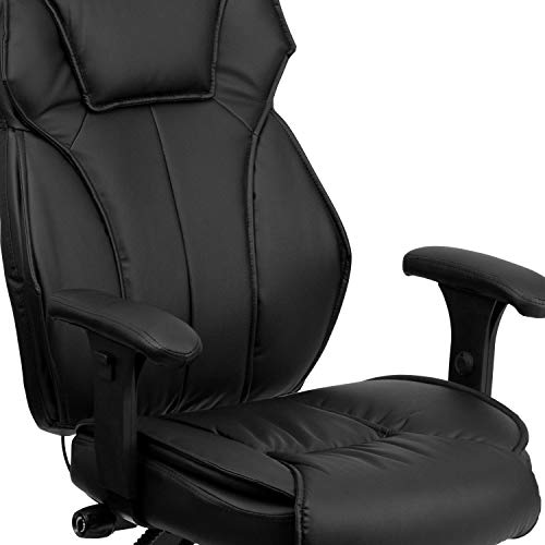 Flash Furniture High Back Black LeatherSoft Multifunction Executive Swivel Ergonomic Office Chair with Lumbar Support Knob with Arms