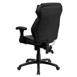 Flash Furniture High Back Black LeatherSoft Multifunction Executive Swivel Ergonomic Office Chair with Lumbar Support Knob with Arms