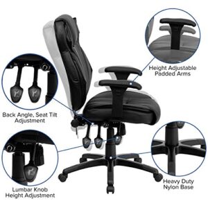 Flash Furniture High Back Black LeatherSoft Multifunction Executive Swivel Ergonomic Office Chair with Lumbar Support Knob with Arms