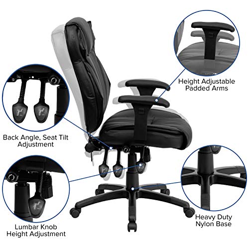 Flash Furniture High Back Black LeatherSoft Multifunction Executive Swivel Ergonomic Office Chair with Lumbar Support Knob with Arms