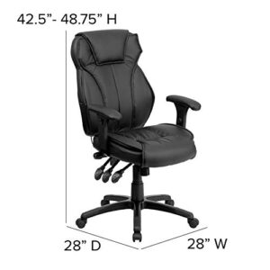 Flash Furniture High Back Black LeatherSoft Multifunction Executive Swivel Ergonomic Office Chair with Lumbar Support Knob with Arms