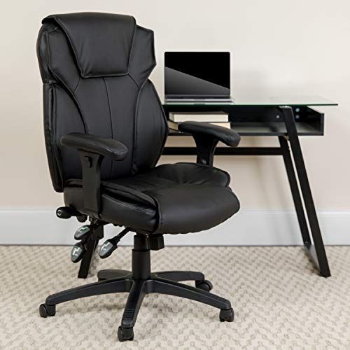 Flash Furniture High Back Black LeatherSoft Multifunction Executive Swivel Ergonomic Office Chair with Lumbar Support Knob with Arms