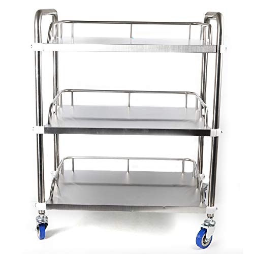 3-Shelf Utility Stainless Steel Cart ,Collapsible Kitchen Cart,Foldable Metal Rolling Cart,Lab Rolling Cart, Metal Storage Organizer Mobile Utility Cart