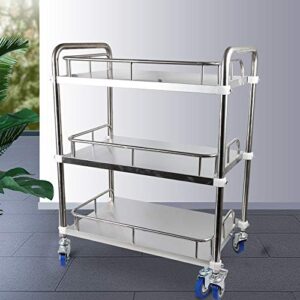 3-Shelf Utility Stainless Steel Cart ,Collapsible Kitchen Cart,Foldable Metal Rolling Cart,Lab Rolling Cart, Metal Storage Organizer Mobile Utility Cart