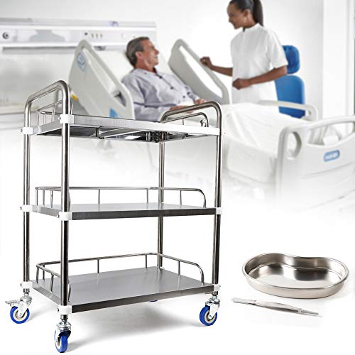 3-Shelf Utility Stainless Steel Cart ,Collapsible Kitchen Cart,Foldable Metal Rolling Cart,Lab Rolling Cart, Metal Storage Organizer Mobile Utility Cart