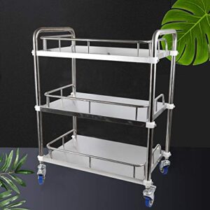 3-Shelf Utility Stainless Steel Cart ,Collapsible Kitchen Cart,Foldable Metal Rolling Cart,Lab Rolling Cart, Metal Storage Organizer Mobile Utility Cart