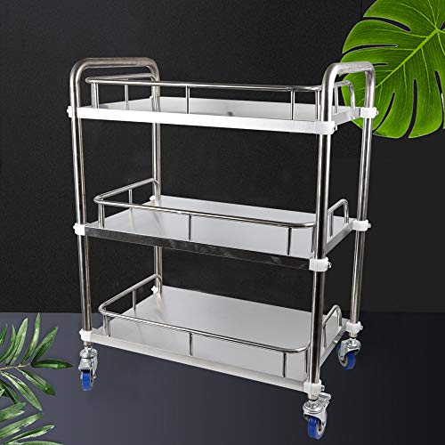 3-Shelf Utility Stainless Steel Cart ,Collapsible Kitchen Cart,Foldable Metal Rolling Cart,Lab Rolling Cart, Metal Storage Organizer Mobile Utility Cart