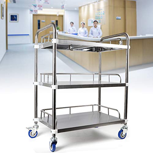 3-Shelf Utility Stainless Steel Cart ,Collapsible Kitchen Cart,Foldable Metal Rolling Cart,Lab Rolling Cart, Metal Storage Organizer Mobile Utility Cart