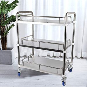 3-Shelf Utility Stainless Steel Cart ,Collapsible Kitchen Cart,Foldable Metal Rolling Cart,Lab Rolling Cart, Metal Storage Organizer Mobile Utility Cart