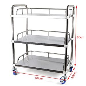 3-Shelf Utility Stainless Steel Cart ,Collapsible Kitchen Cart,Foldable Metal Rolling Cart,Lab Rolling Cart, Metal Storage Organizer Mobile Utility Cart