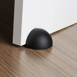 door stopper 2 pack, stainless steel brushed door stop, 3m adhesive door holder doorstop for hotel home restaurant, no need to drill, in floor mount half dome door stopper set (black tone)