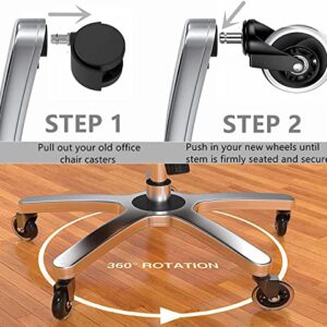 JMCQOO Office Chair Wheels Caster (5 pack), 3 Inch Soft PU Rubber Wheels Substitute-Heavy Load Support Durable Ball Bearings, Perfect Office Chair Stool Cushion-Not Scraping Universal Floor Carpet Fit